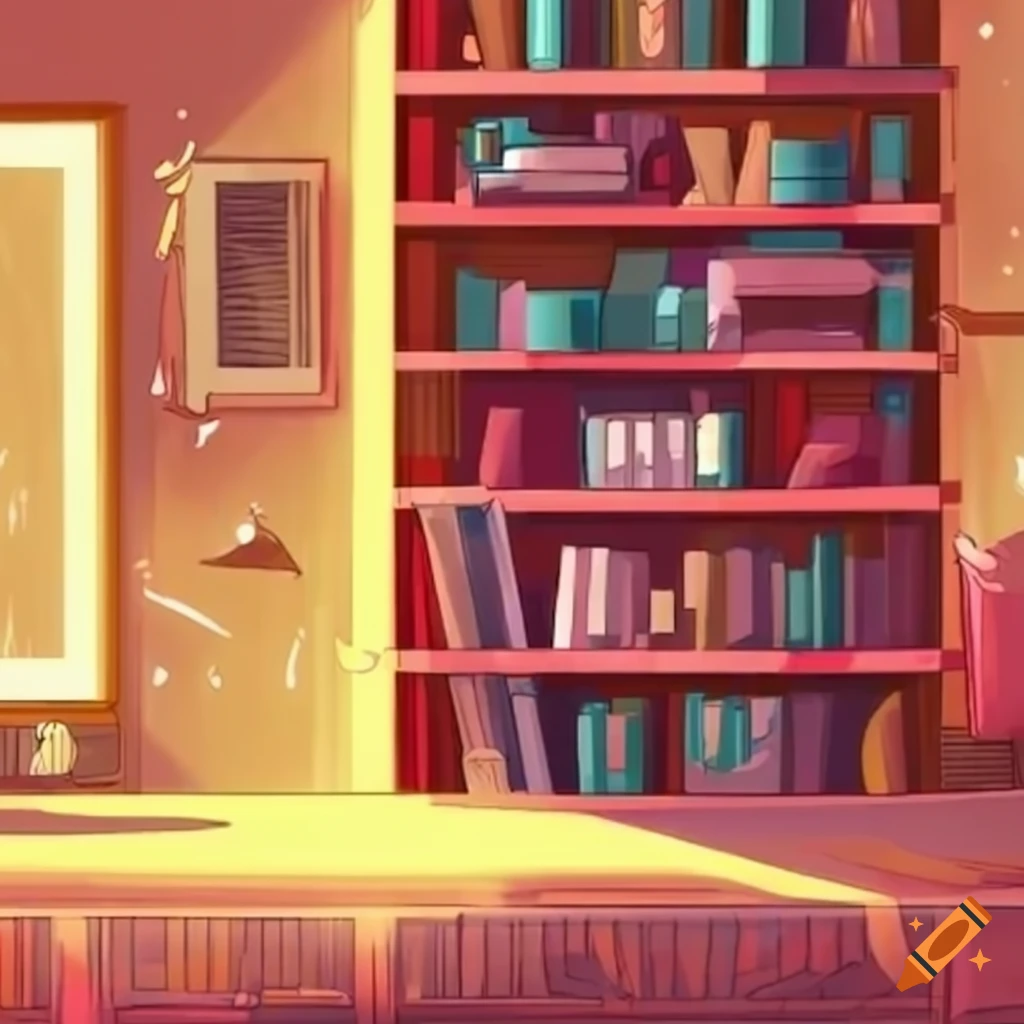Anime-style bookshelf on Craiyon