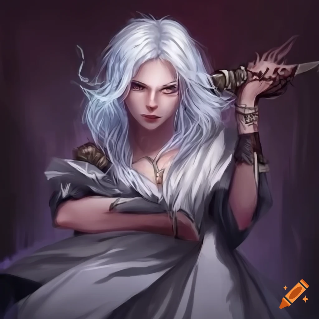 Short White Haired Mage Woman With Daggers In Jjk Art Style On Craiyon