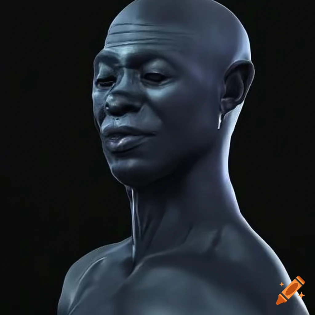 Silver human with reflective skin looking regal and imposing on Craiyon