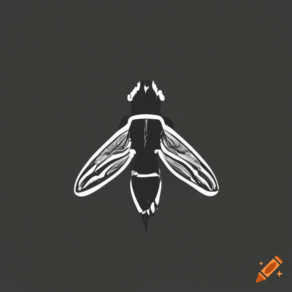 Stylized black and white fly insect logo design on Craiyon