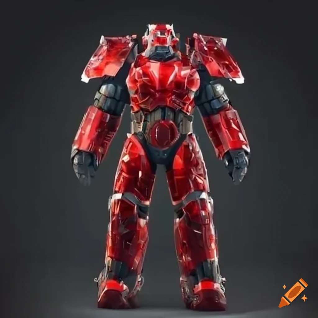 Full body power armor made of red crystals with jet pack turbines on ...