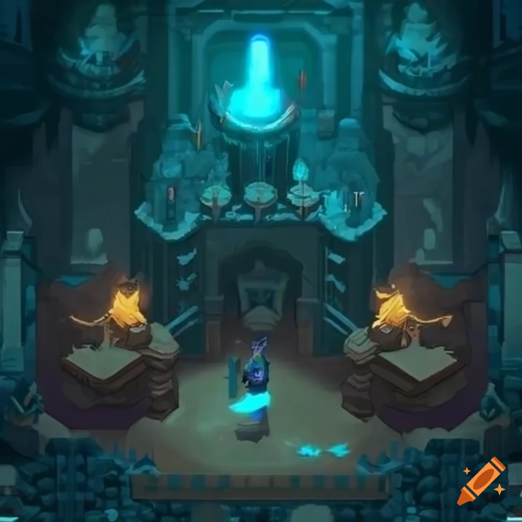 Top-down 2d pixelated wizard arena background for 4 players on Craiyon