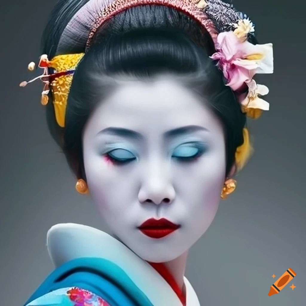 Geisha woman with closed blue eyes on Craiyon