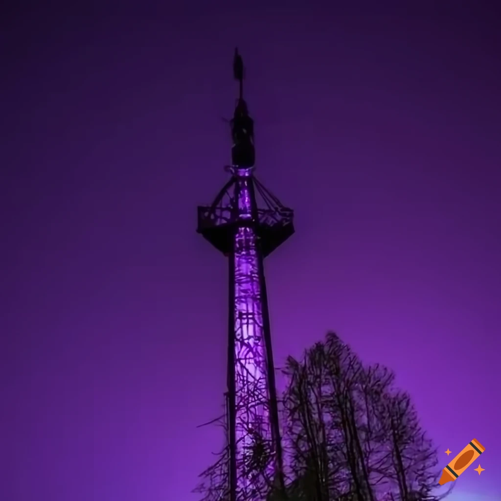 Purple antenna in a cyberpunk style shot from a low angle on Craiyon