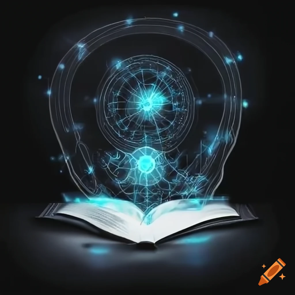 Hologram device on a book on Craiyon