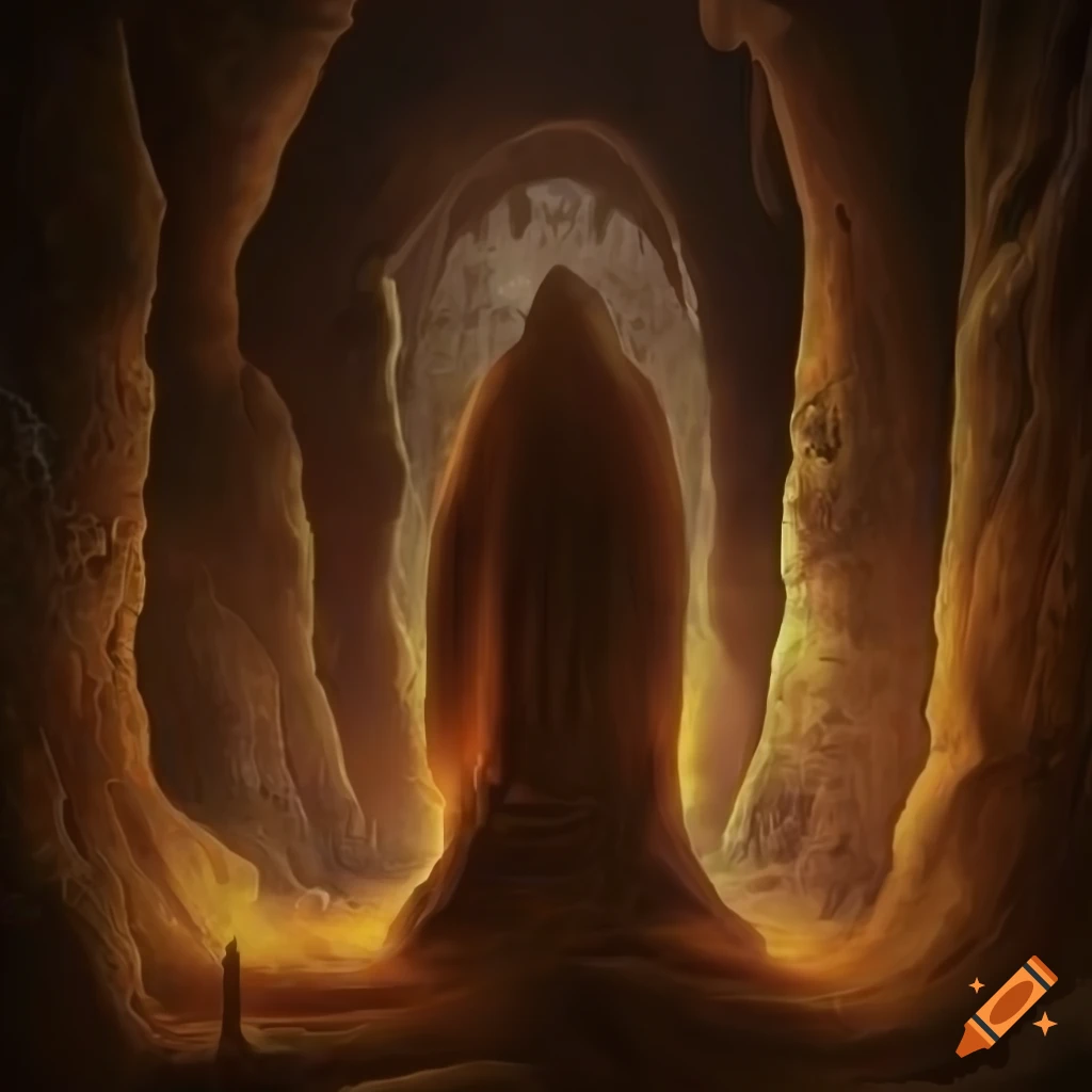 Inside moolok's cave with cursed atmosphere and brownish colors on Craiyon