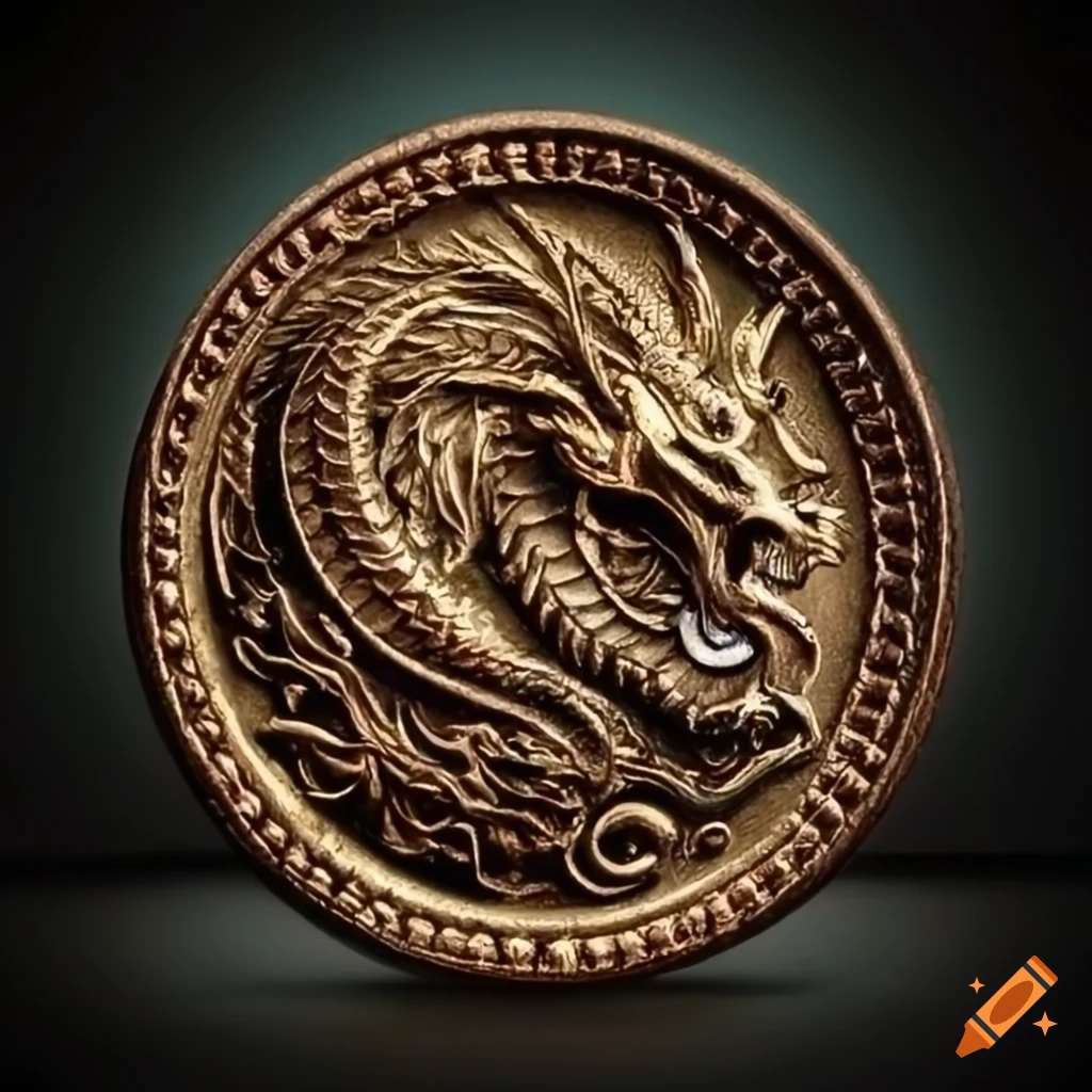 Intricately engraved coin featuring dragons on Craiyon