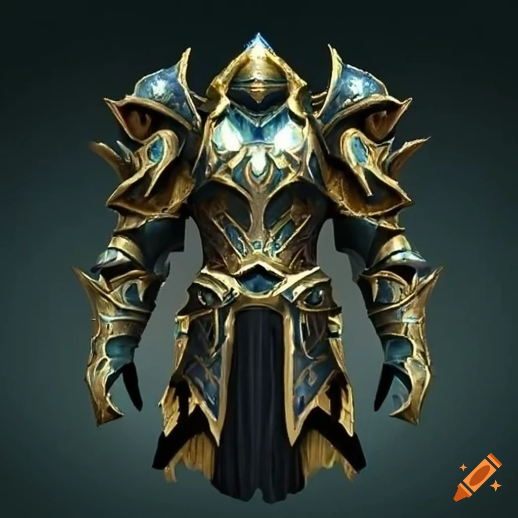 Front view of exalted magic armor on Craiyon