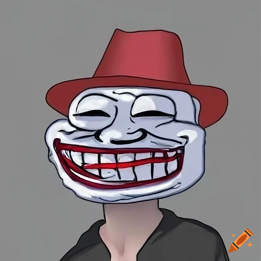 Troll face meme man with white and red fedora, white shirt, and black ...