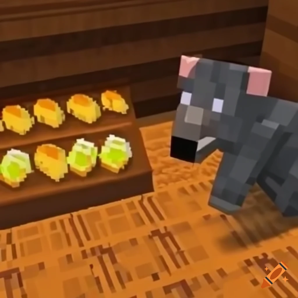 Minecraft scenes with a clever rat and potato knish recipes on Craiyon