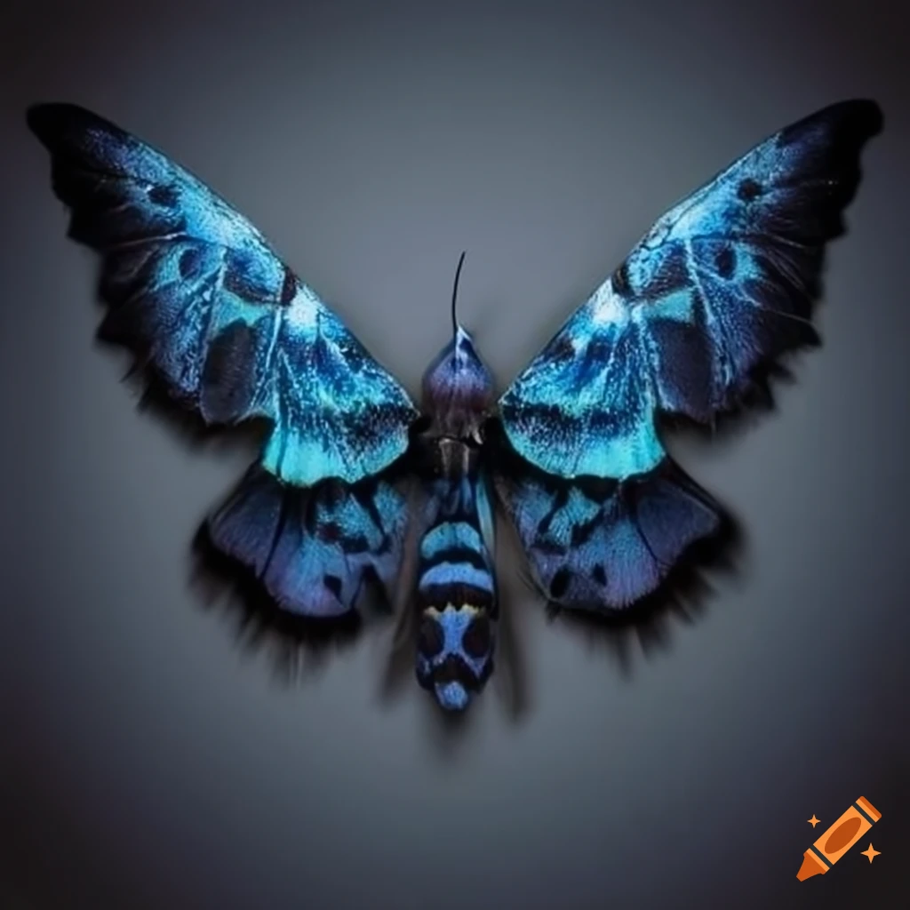 Gothic blue moth with skull-patterned wings on Craiyon