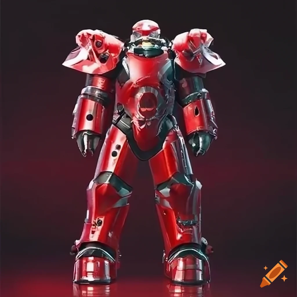 Full body power armor made of red crystals with jet pack turbines on ...