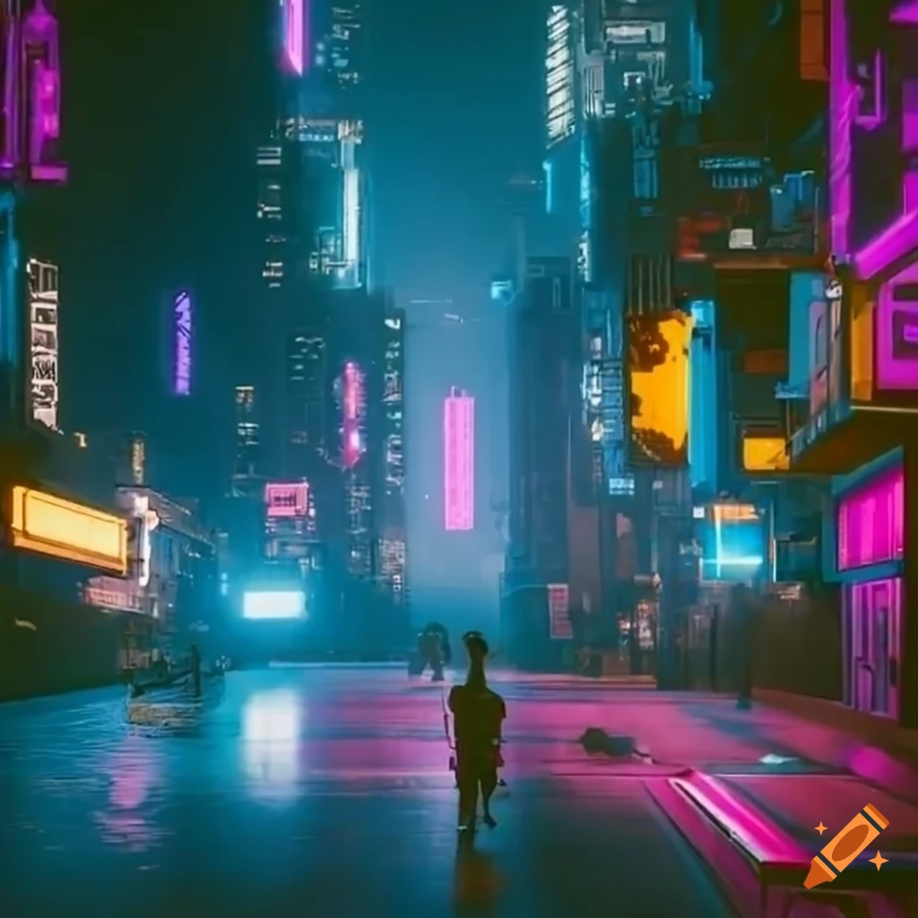 Cyberpunk 2077 cityscape at night on Craiyon
