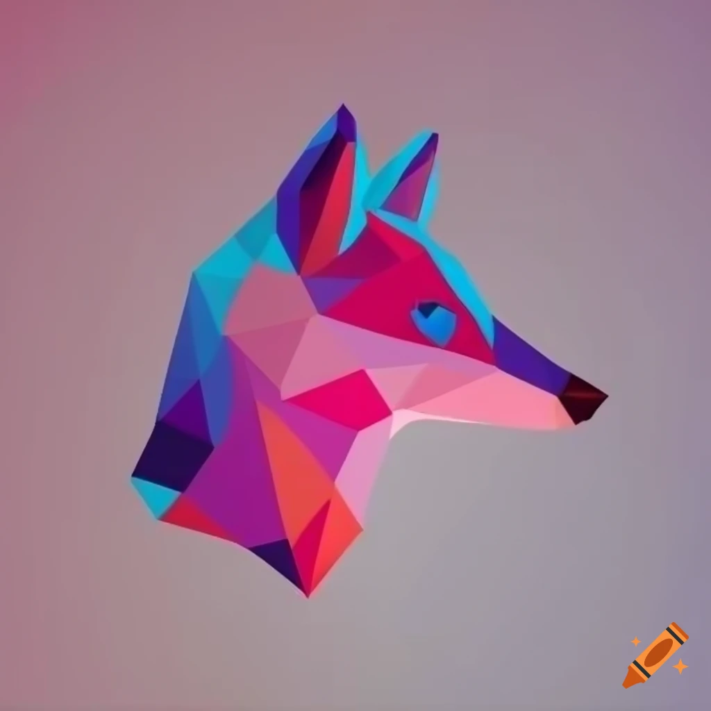 Low poly fox logo in side view with pink, orange, blue, purple colors ...