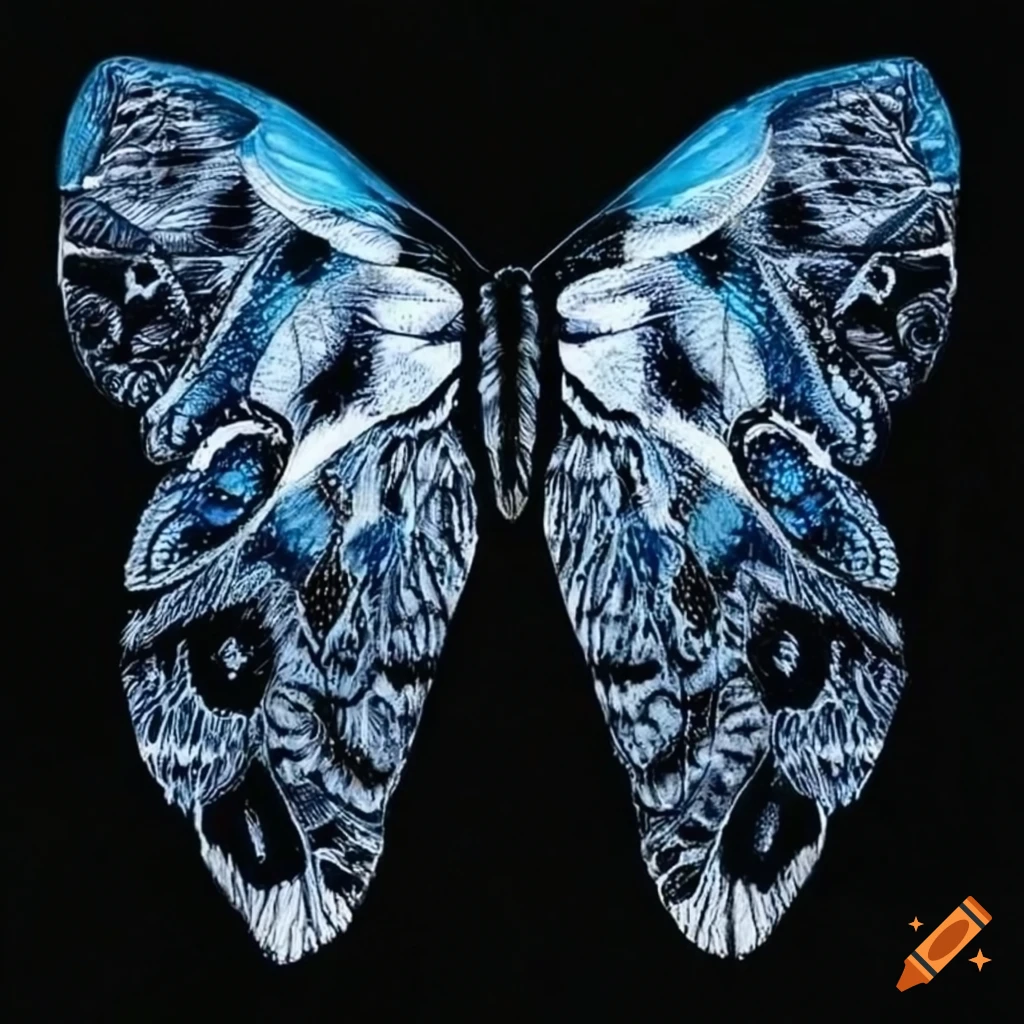 Intricate design of a mourning moth with beautiful blue wings on Craiyon