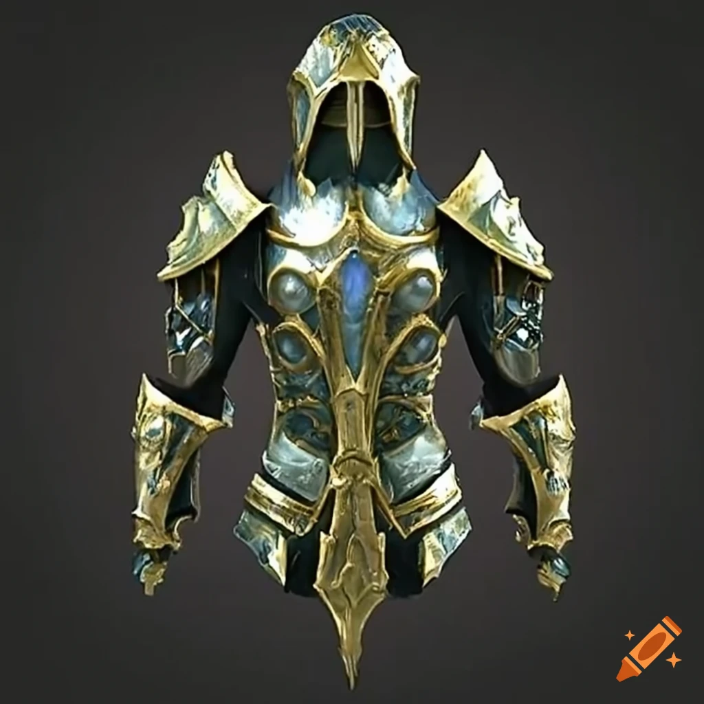 Front view of exalted magic armor on Craiyon