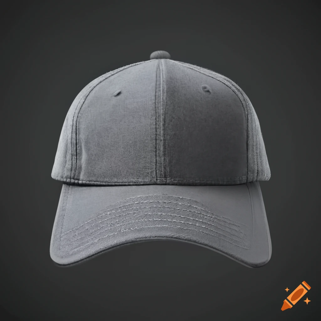 Dark gray textured cap with a flat brim, front view mockup on Craiyon