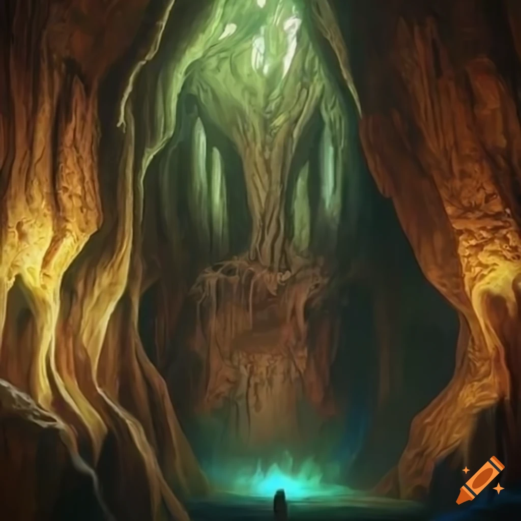 Inside cursed Moolok's cave in visionary fantasy art on Craiyon