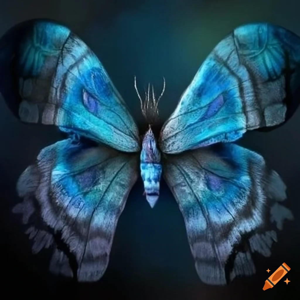 Intricate design of a mourning moth with beautiful blue wings on Craiyon