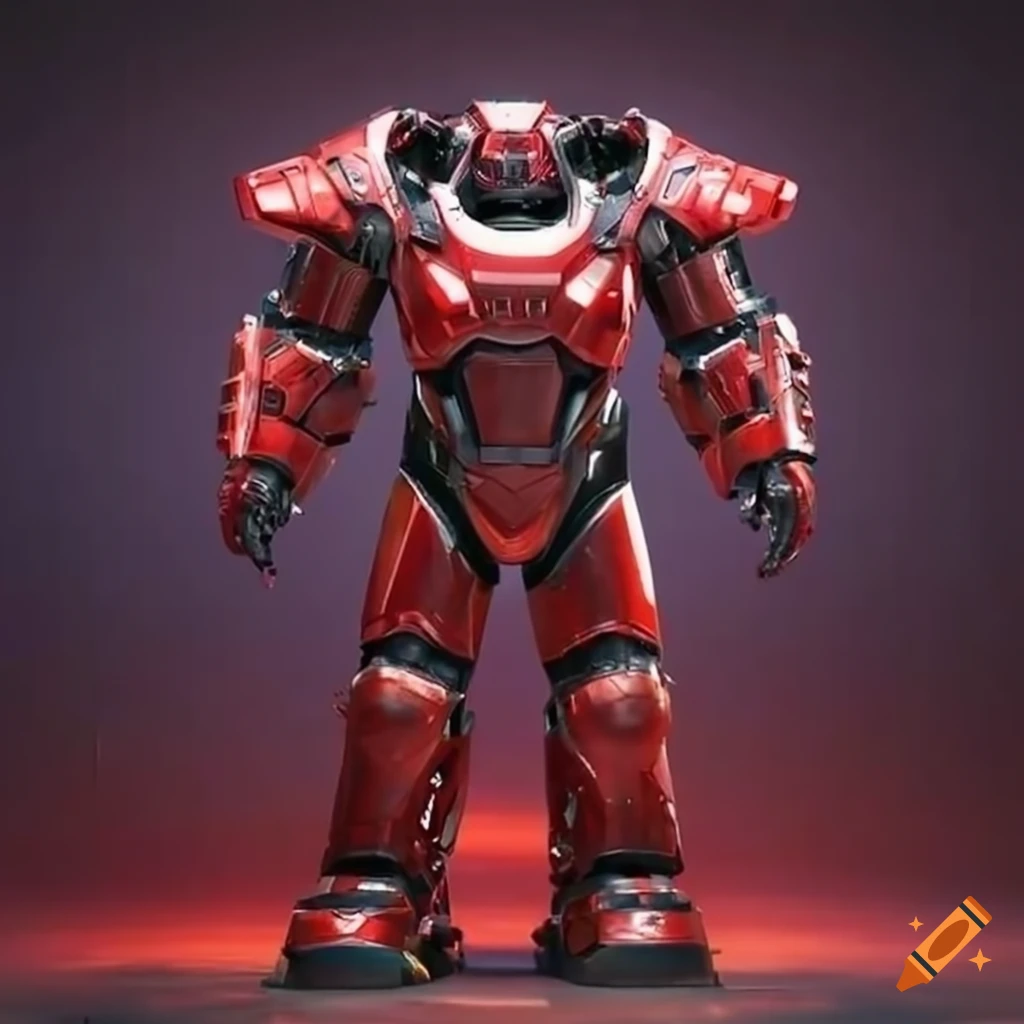 Red crystal power armor with jet pack turbines on Craiyon