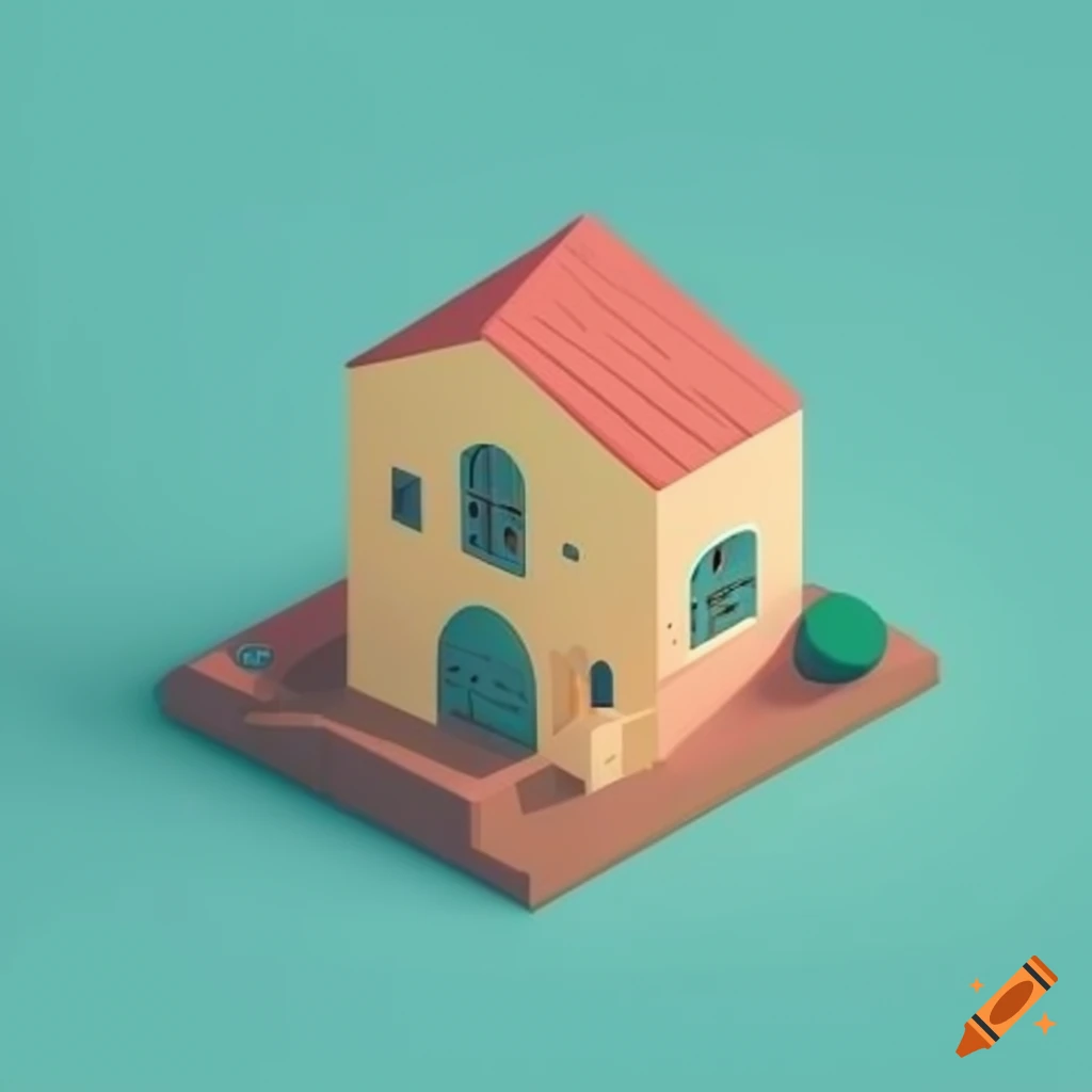 Isometric house with simple vector shapes in a minimalistic style on ...