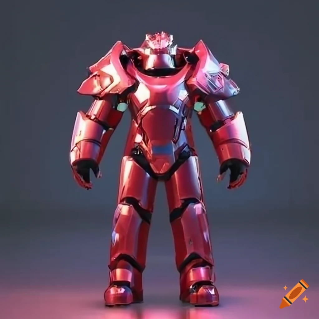 Power armor made of red crystals with jet pack turbines on Craiyon