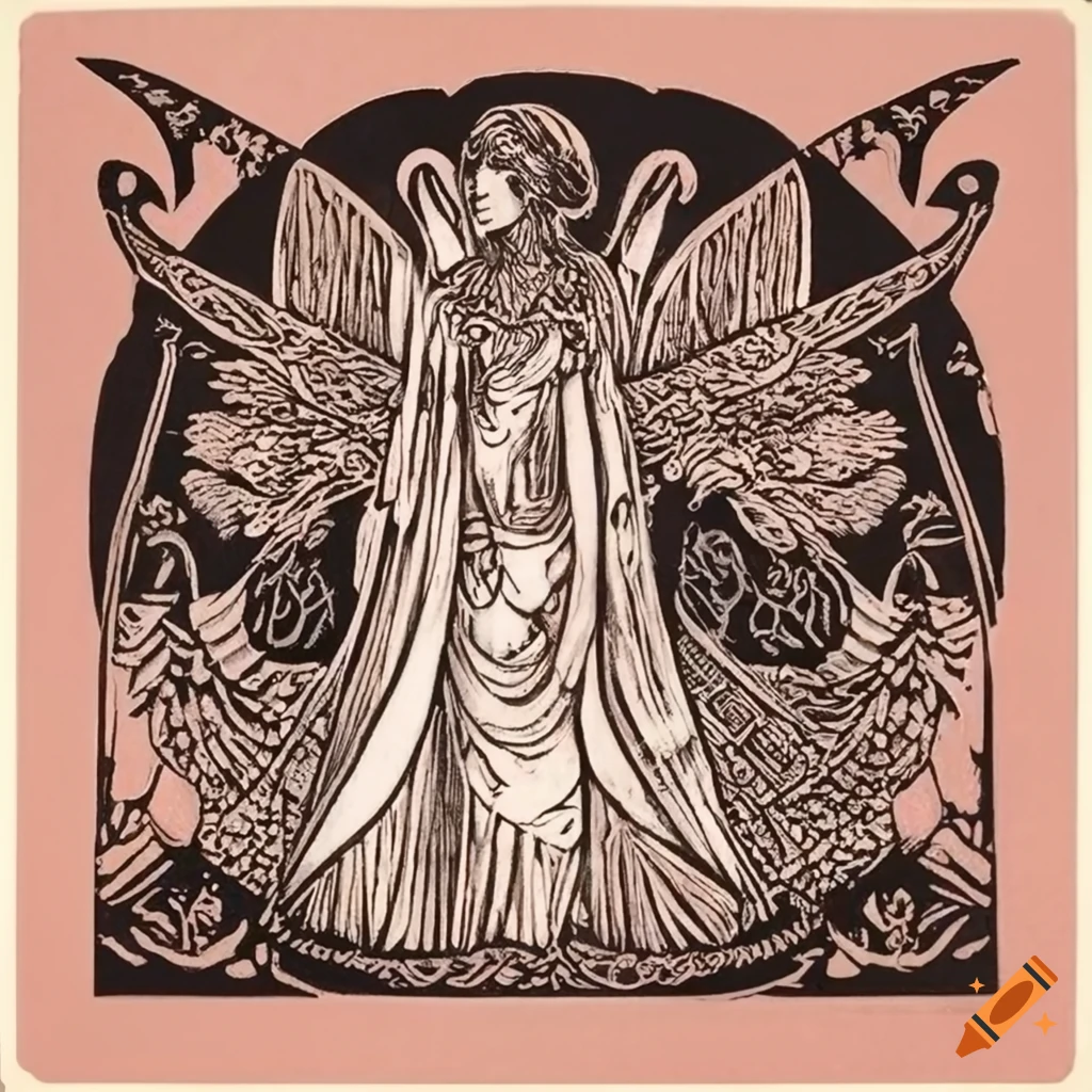 Detailed french linocut art nouveau of angelic fae in tarot style on ...