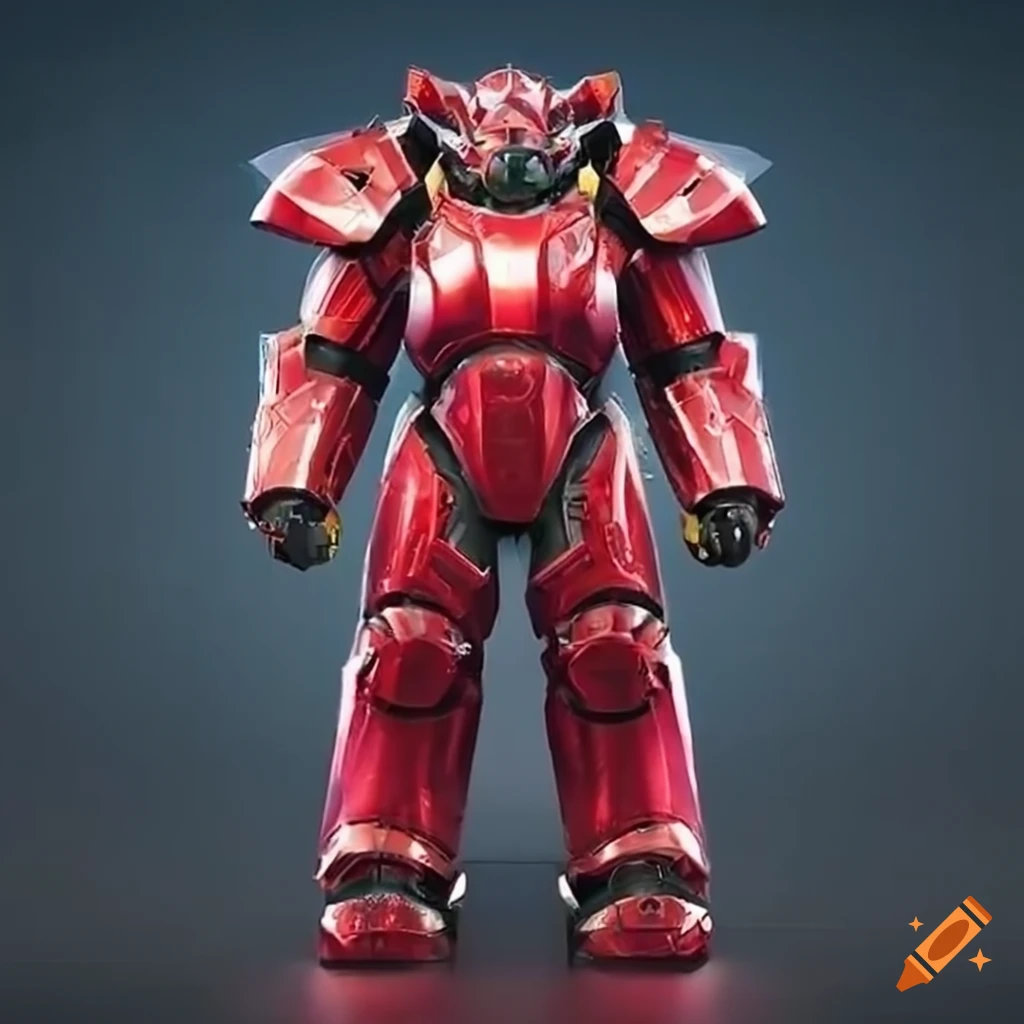 Full body power armor made of red crystals with jet pack turbines on ...