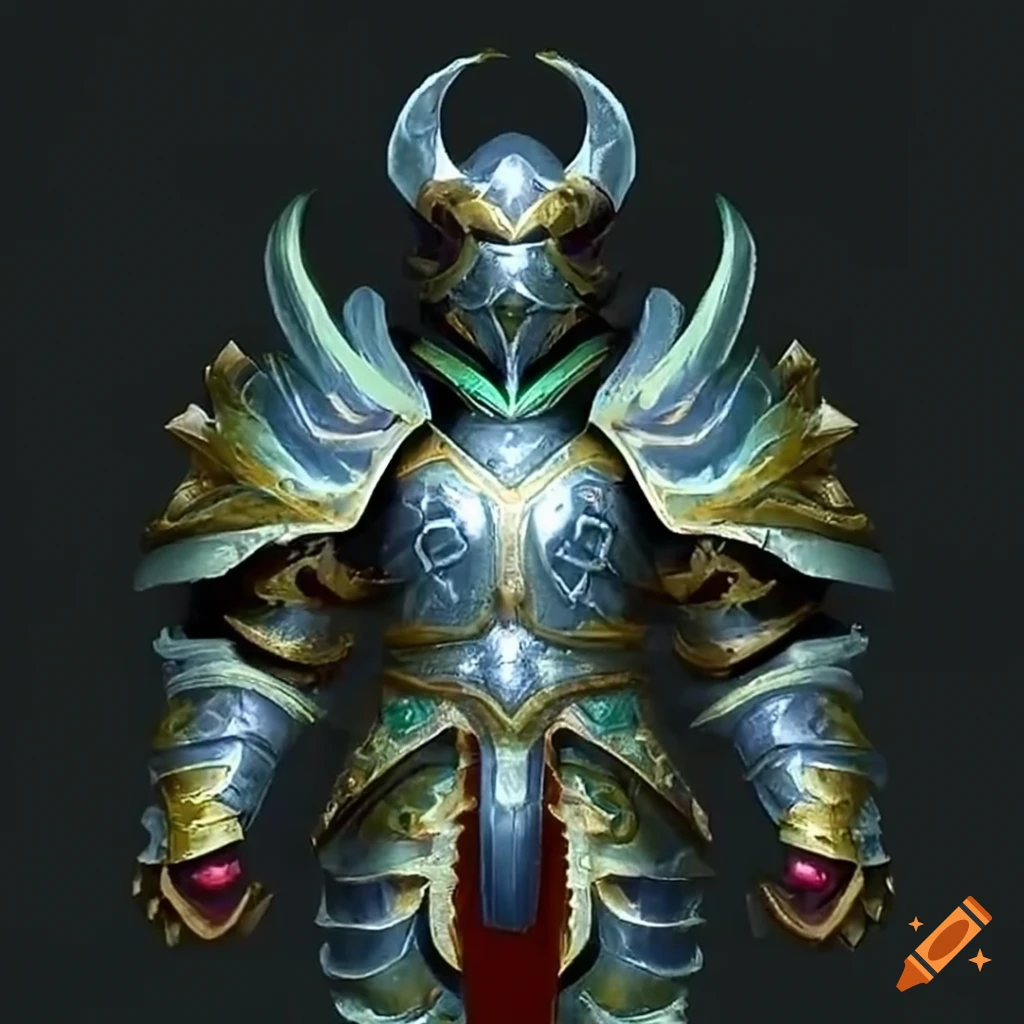 Front view of exalted magic armor on Craiyon