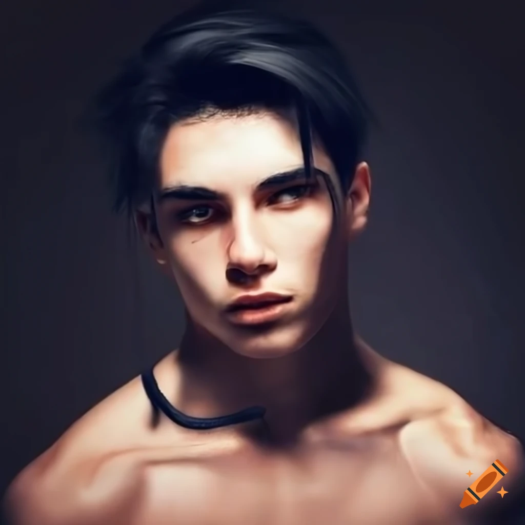 Young man with athletic build, black hair, and blue eyes on Craiyon Young man with athletic build, black hair, and blue eyes on Craiyon