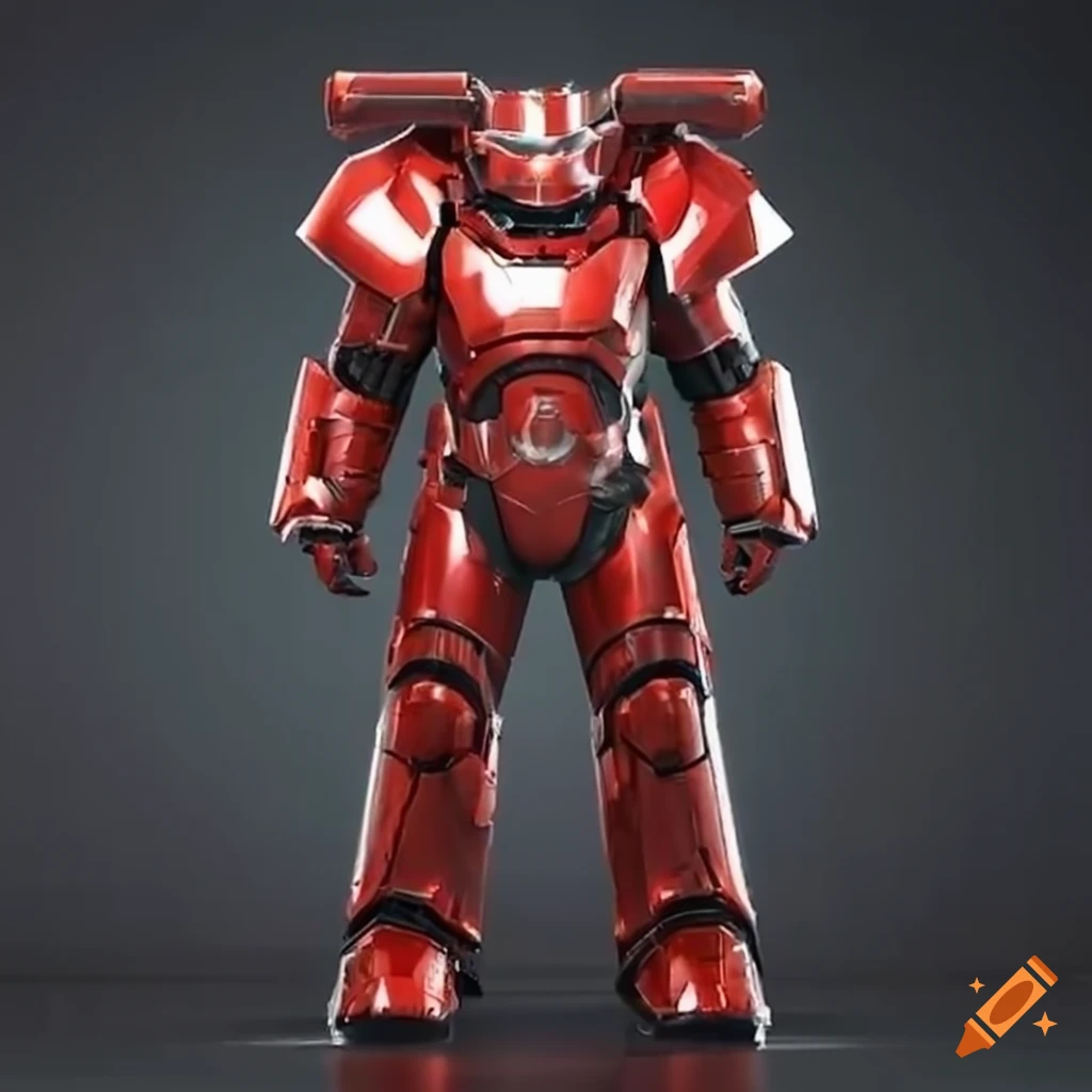 Full body power armor made of red crystals with jet pack turbines on ...