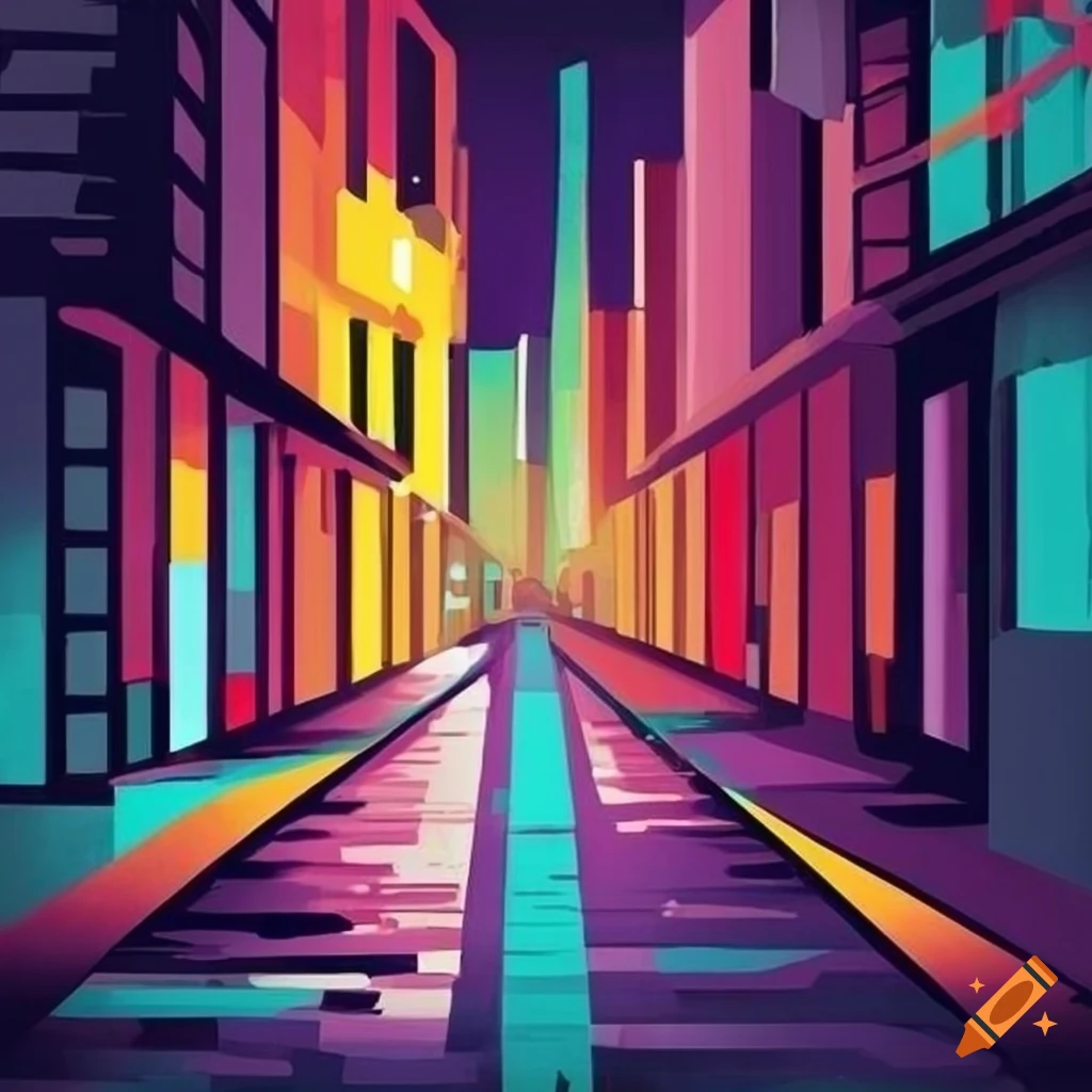 Bright abstract jazz style city street gig poster on Craiyon