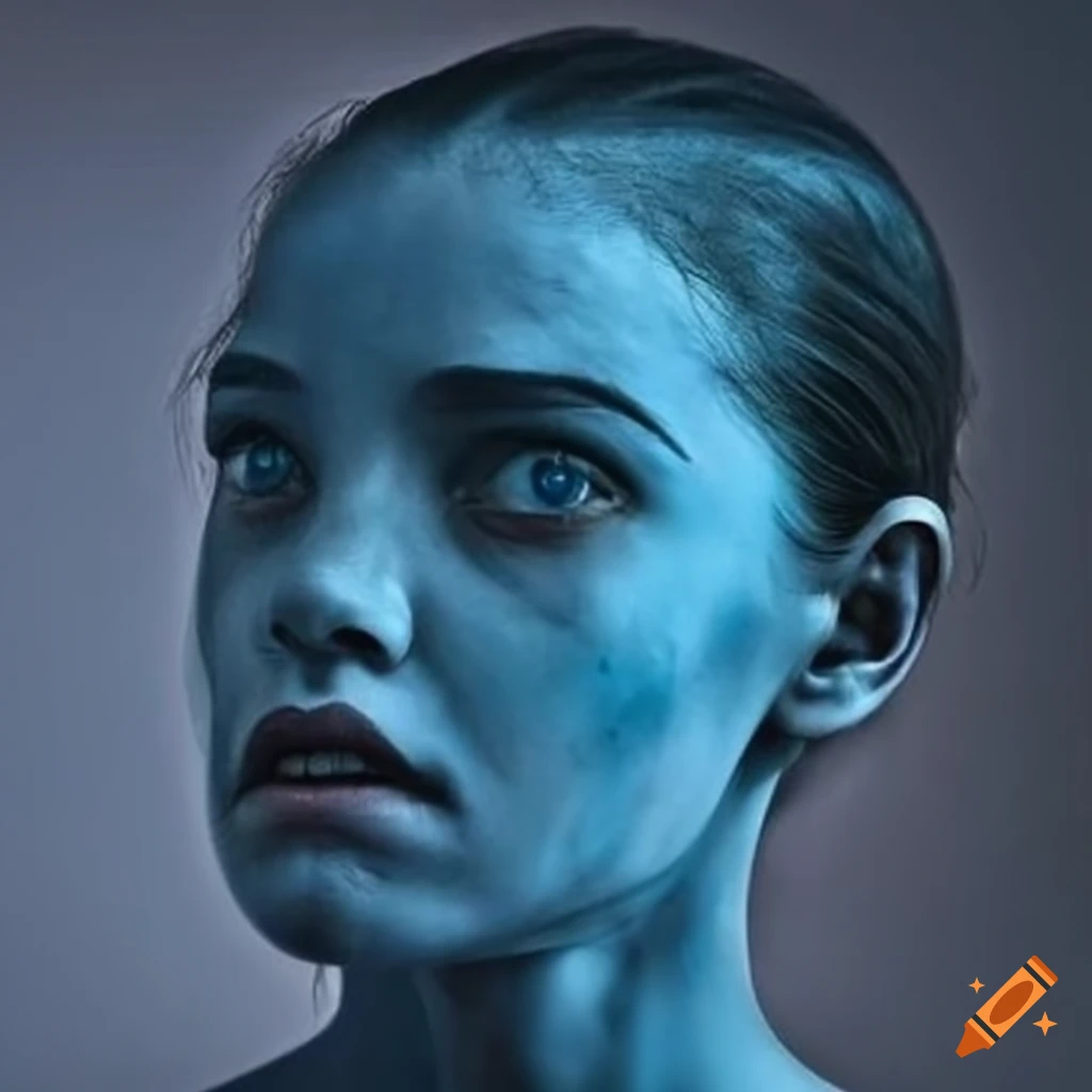 Group walking with blue faces expressing sadness and silence on Craiyon