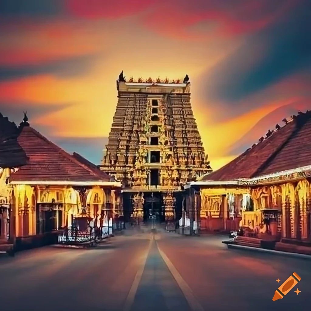 Sree padmanabhaswamy temple surrounded by scenic beauty on Craiyon