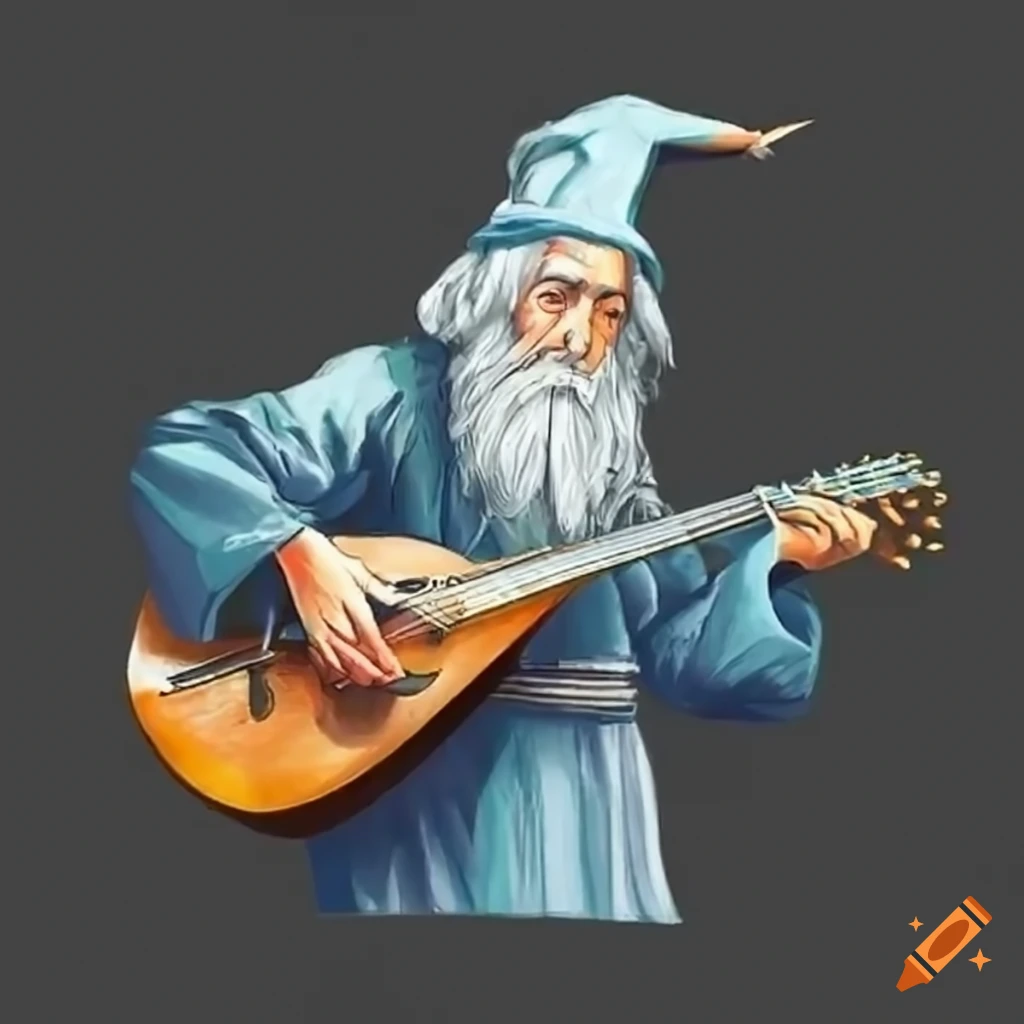 Wizard playing a mandolin on Craiyon