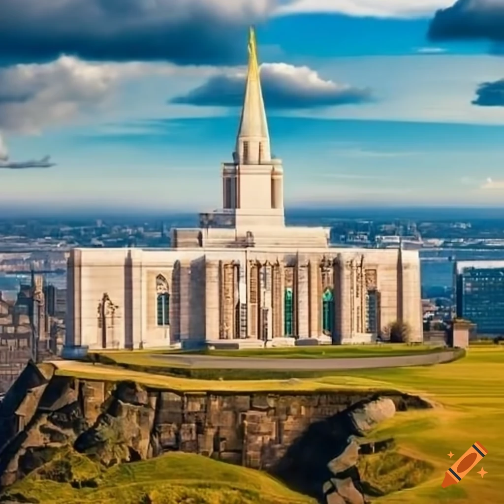 Lds temple in edinburgh with views of arthur's seat and holyrood on Craiyon