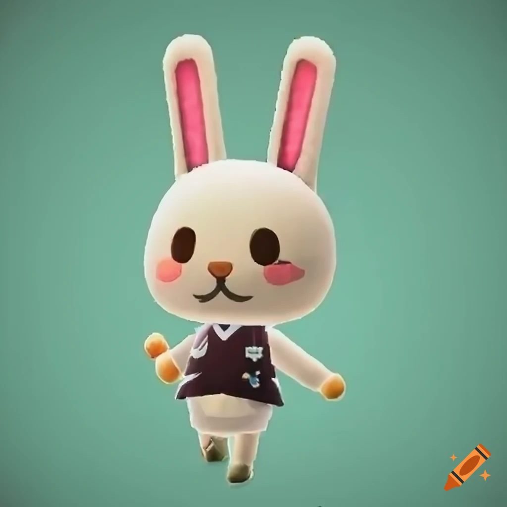 White animal crossing bunny villager in cottagecore clothes on Craiyon