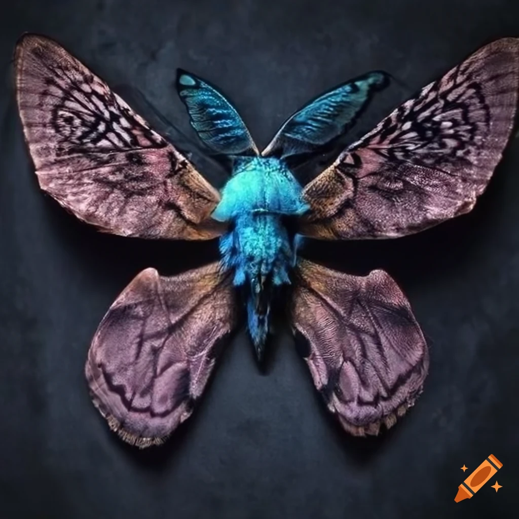 Gothic blue moth with skulls on its wings on Craiyon