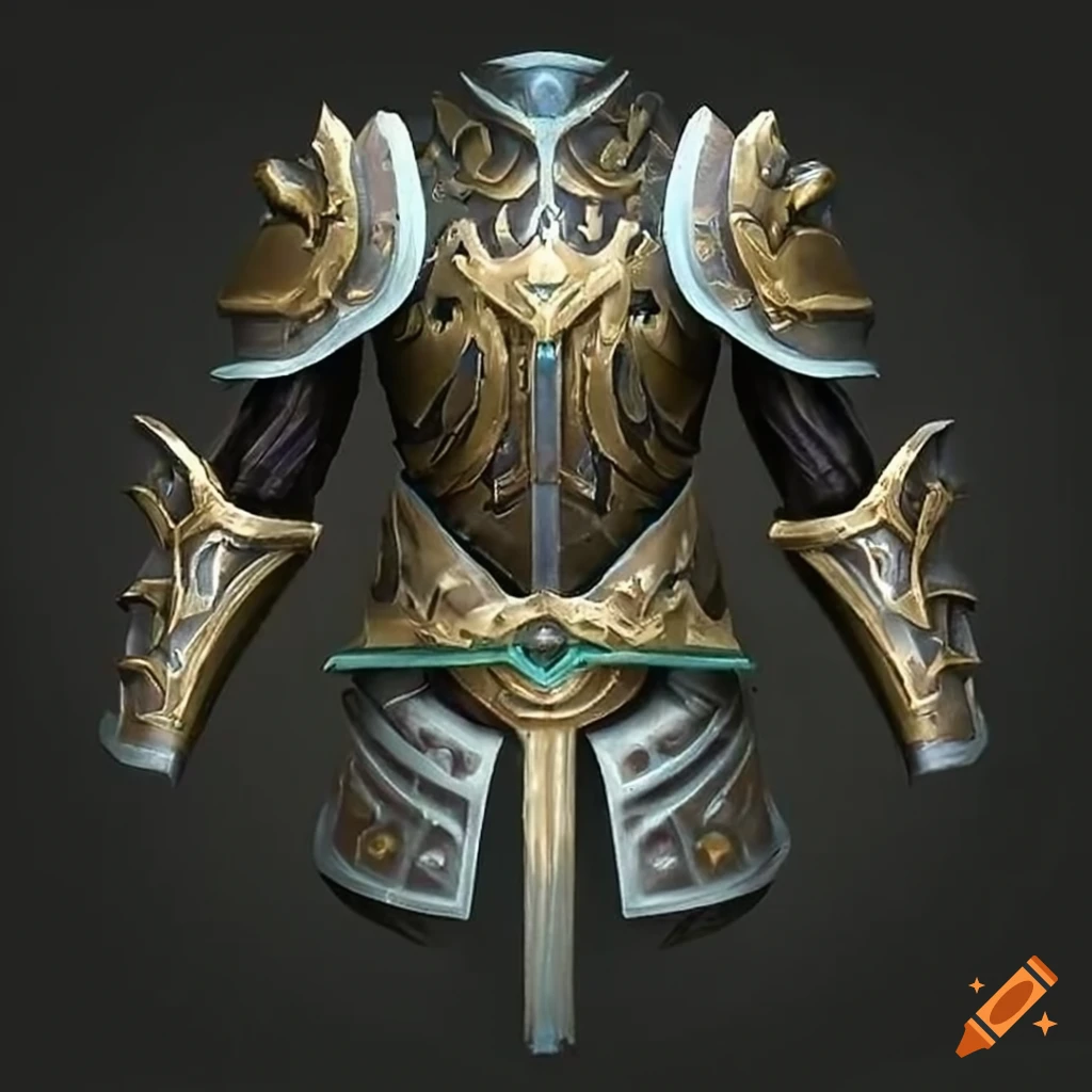 Front view of exalted magic armor on Craiyon