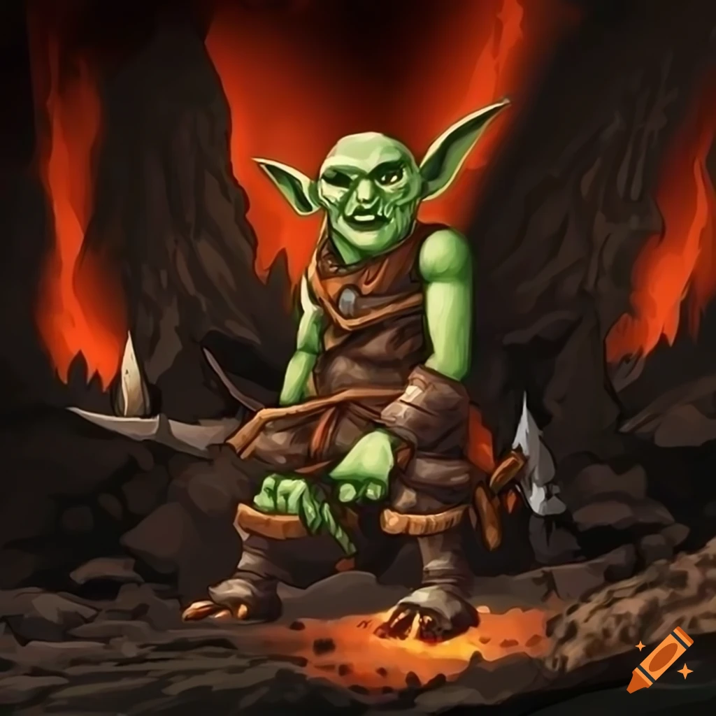 Warrior goblin in a volcanic landscape on Craiyon