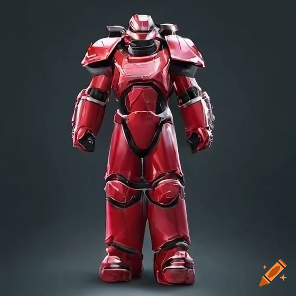 Full body power armor made of red crystals with jet pack turbines on ...