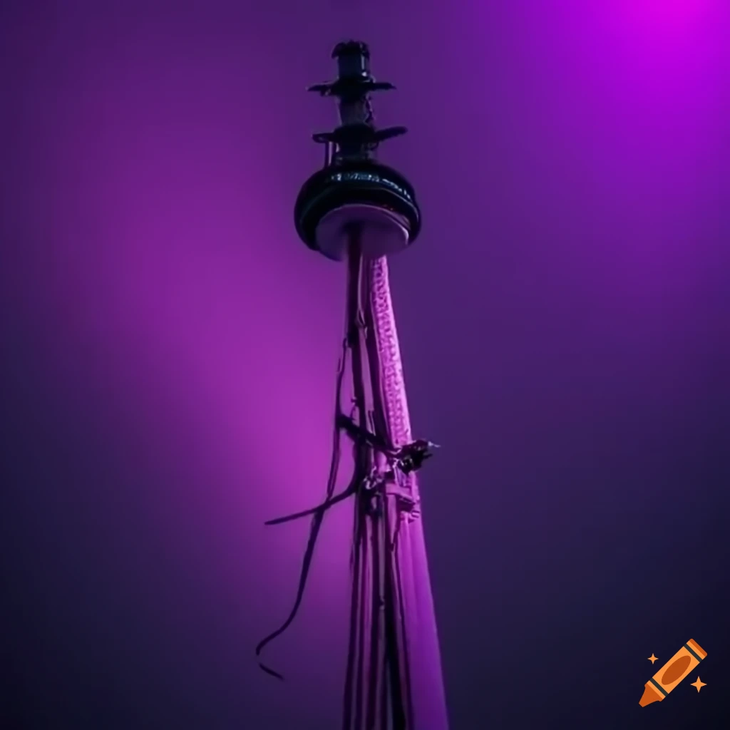 Purple antenna in a cyberpunk style shot from a low angle on Craiyon