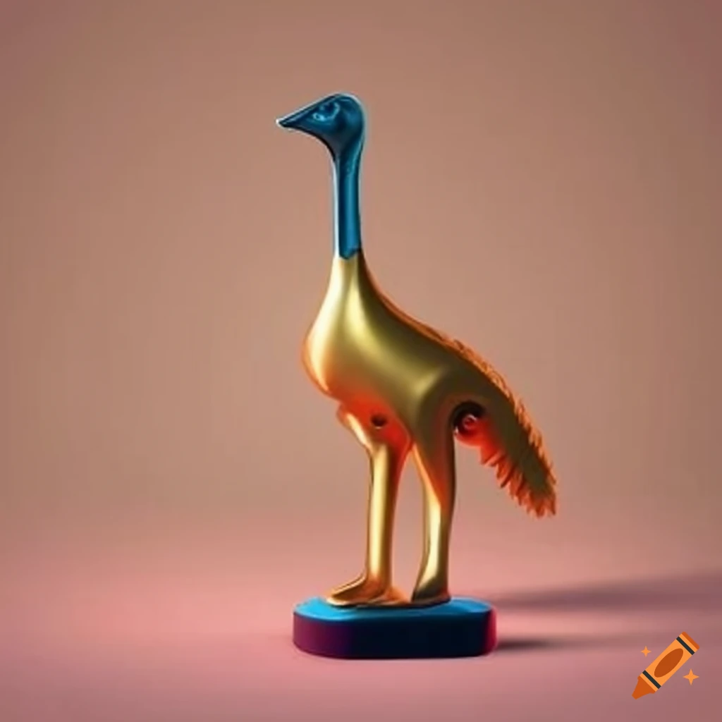 Hand holding golden emu shaped award on Craiyon