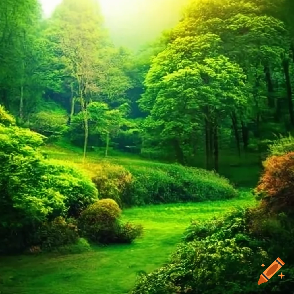 Lush green landscape view on Craiyon