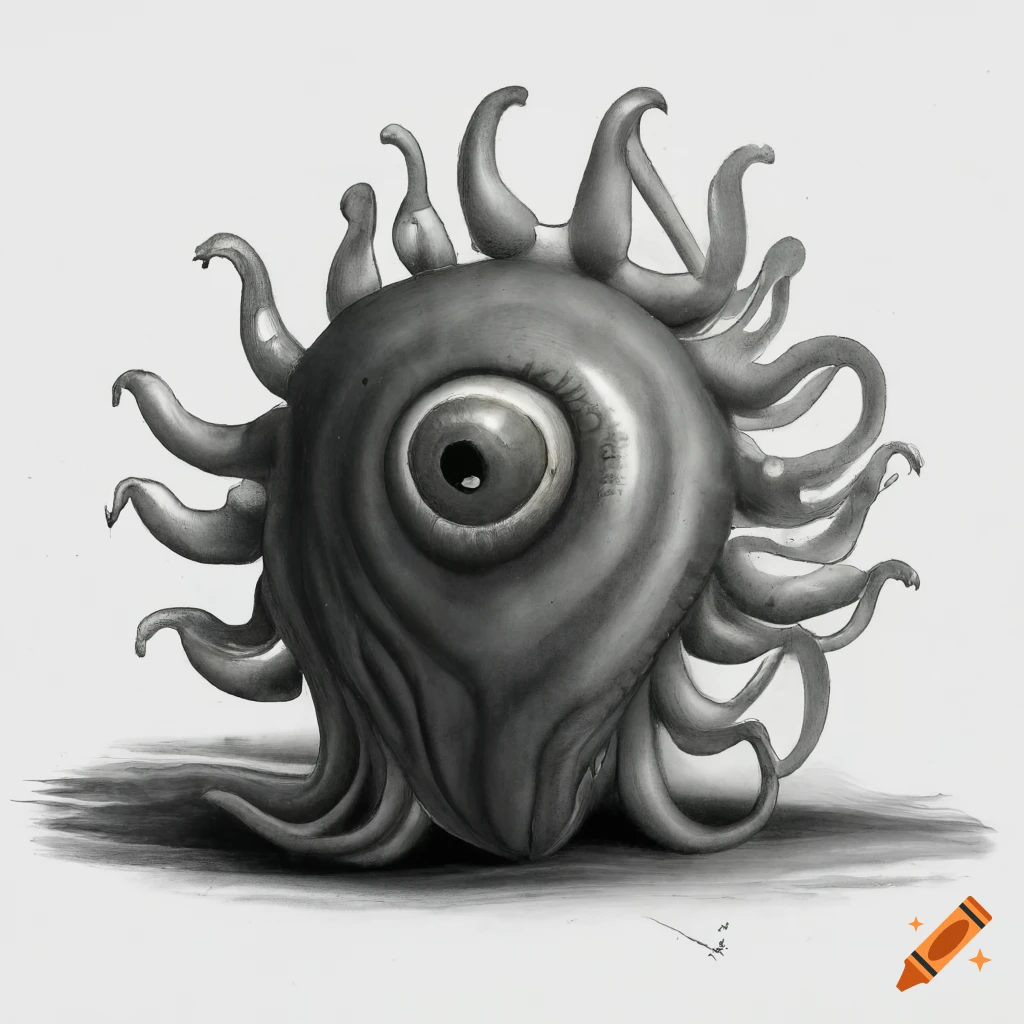 Gray blob creature with tentacles and two large eyes from circa 1800 on ...