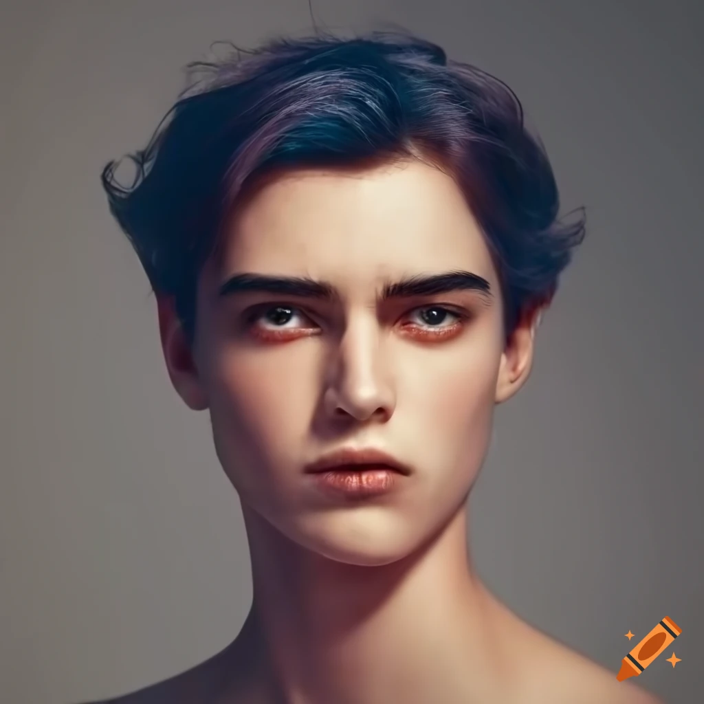 Portrait of a handsome man with dark hair and delicate features ...