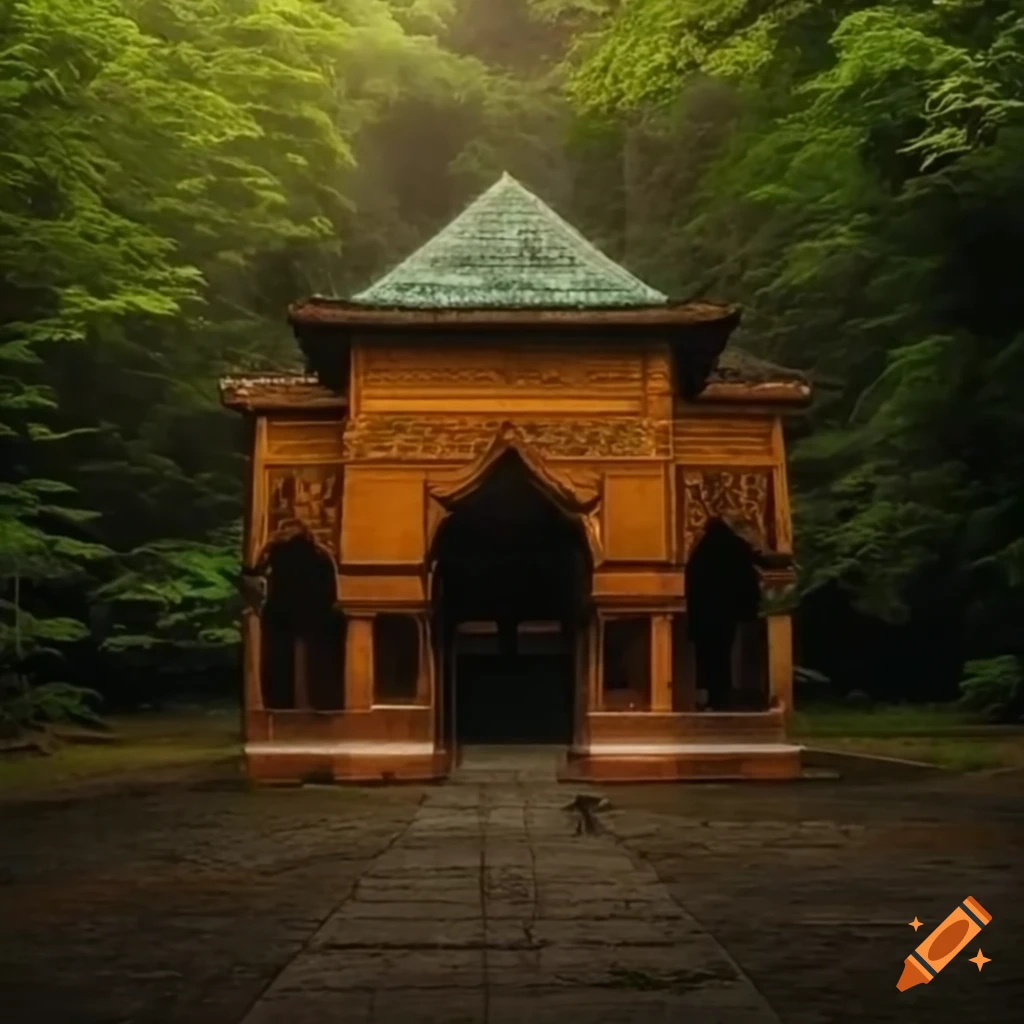 Old mosque building in the middle of the forest with yellow and black ...