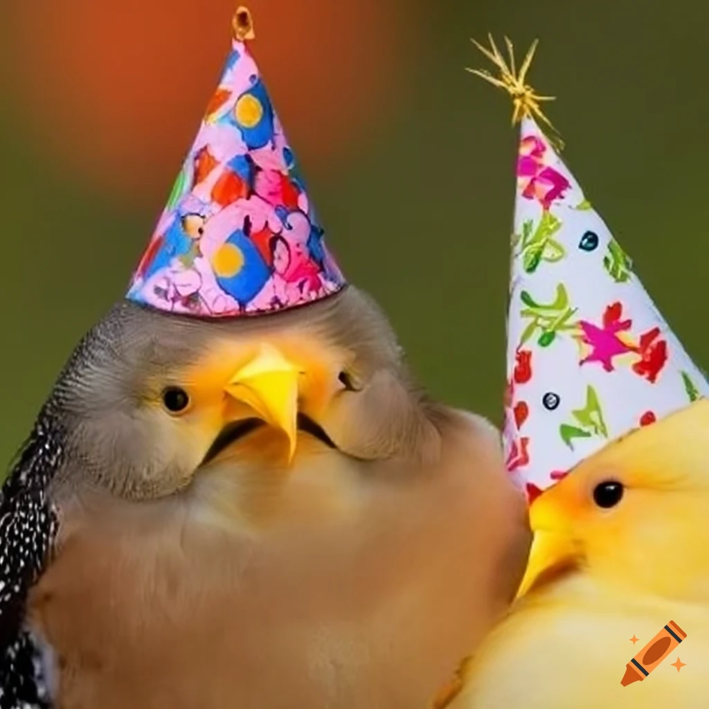 Birds wearing party hats on Craiyon