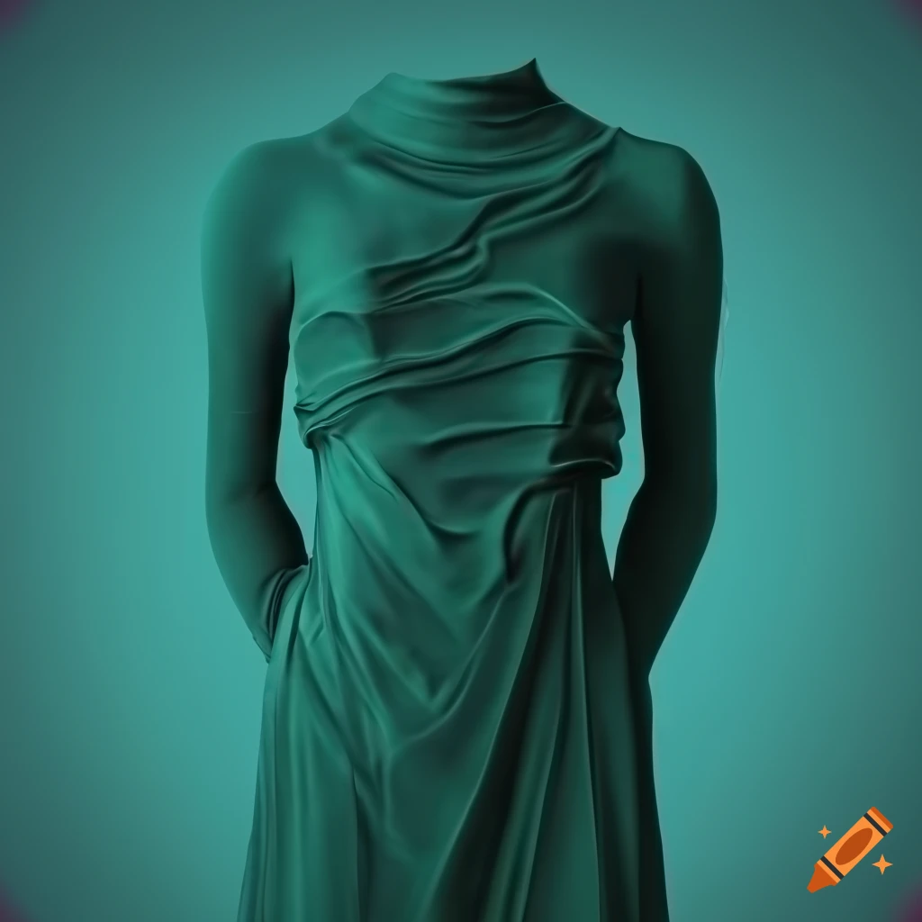 3d rendering of unisex wrinkled clothing in deep green and opalescent ...