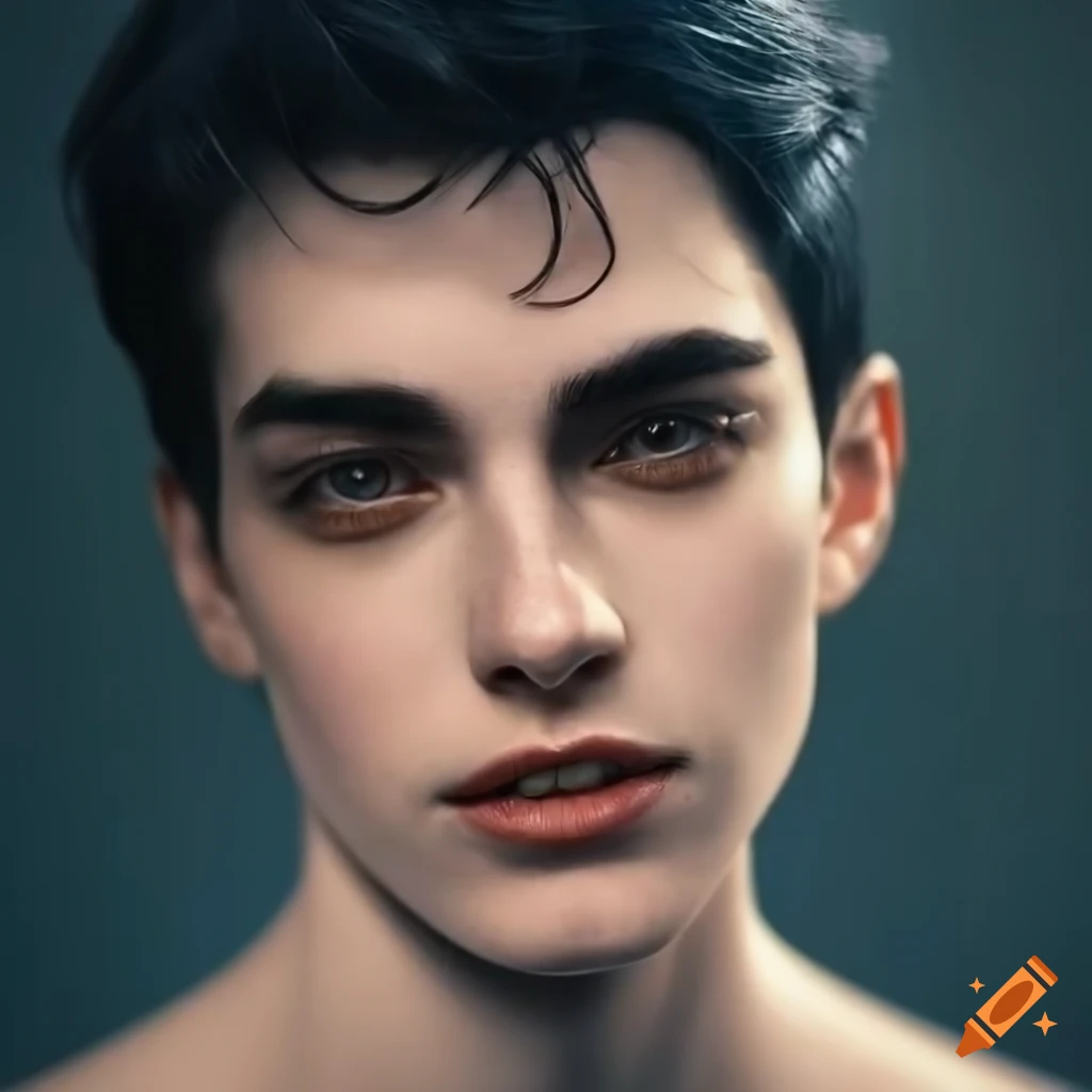 Portrait of a handsome man with dark hair and delicate features on Craiyon